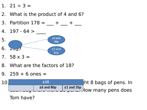 Year 3/4 Daily Maths Revision questions | Teaching Resources