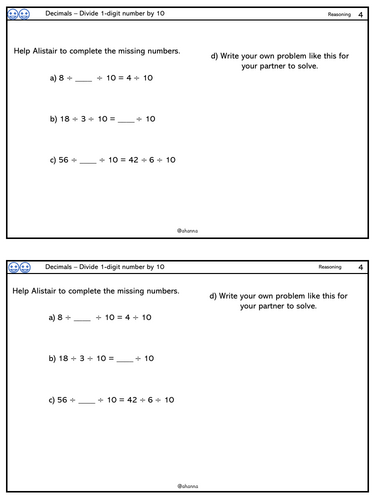 Decimals - divide 1-digit number by 10 Reasoning | Teaching Resources