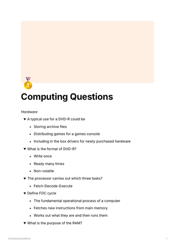Edexcel GCSE Computer Science Active Recall | Teaching Resources
