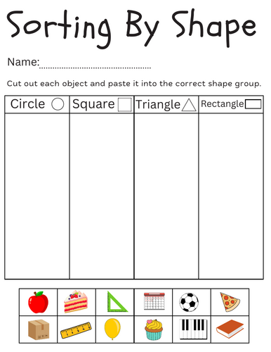 sorting objects by shape worksheets for kindergarten | Teaching Resources