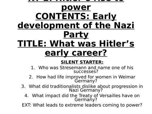 KT2 Hitler's Rise to Power | Teaching Resources