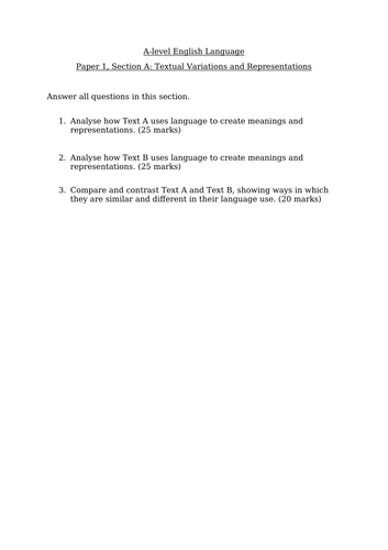 English Language A Level Unseen Texts 7 | Teaching Resources