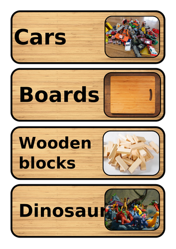 Wood effect picture labels for EYFS setting | Teaching Resources