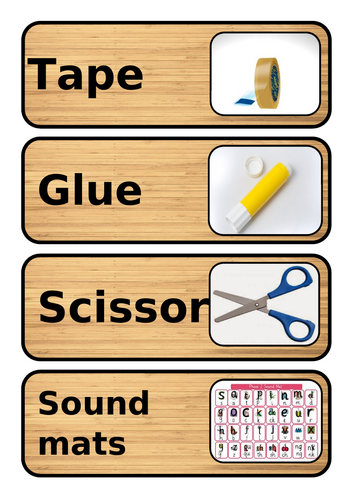 Wood effect picture labels for EYFS setting | Teaching Resources