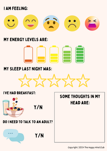 Wellbeing Check - In Chart | Teaching Resources