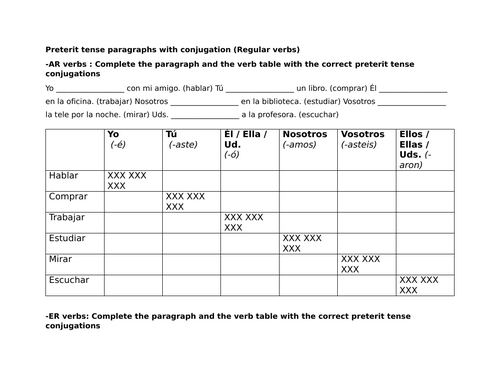 Preterit tense paragraphs with conjugation (Regular verbs) | Teaching ...