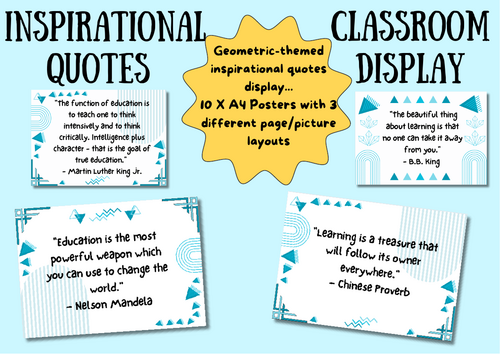 Inspirational Quotes Classroom Display Geometric Blues - Back to School ...