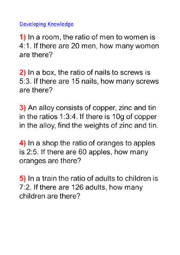 Share in a ratio given one value | Teaching Resources