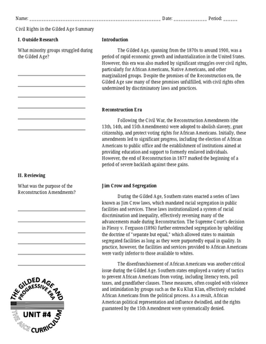 Civil Rights in the Gilded Age Summary | Teaching Resources