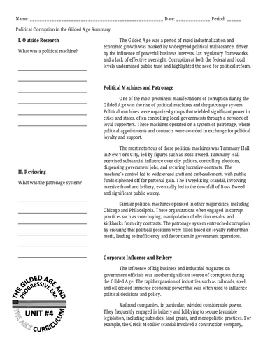 Corruption in the Gilded Age Summary | Teaching Resources