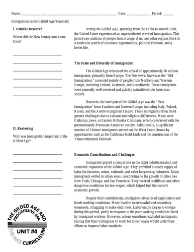 Immigration in the Gilded Age Summary | Teaching Resources