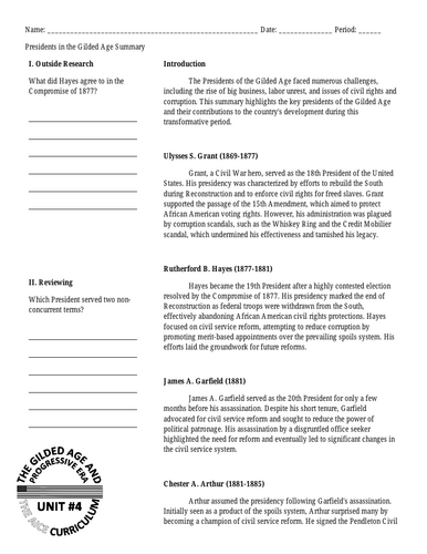 Presidents in the Gilded Age Summary | Teaching Resources