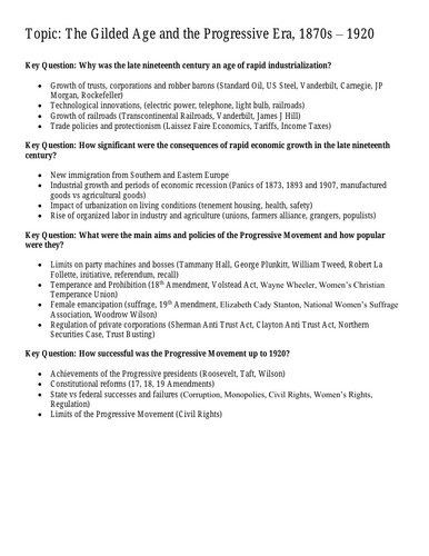 Gilded Age and Progressive Era Review Terms, Key Questions and Content ...