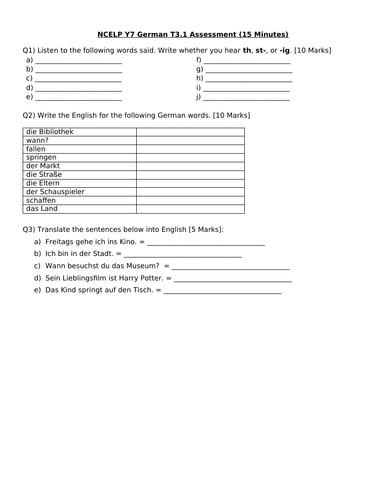 Year 7 German NCELP Assessments | Teaching Resources