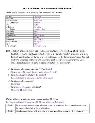 Year 7 German NCELP Assessments | Teaching Resources