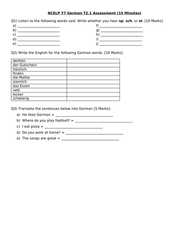 Year 7 German NCELP Assessments | Teaching Resources