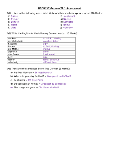 Year 7 German NCELP Assessments | Teaching Resources