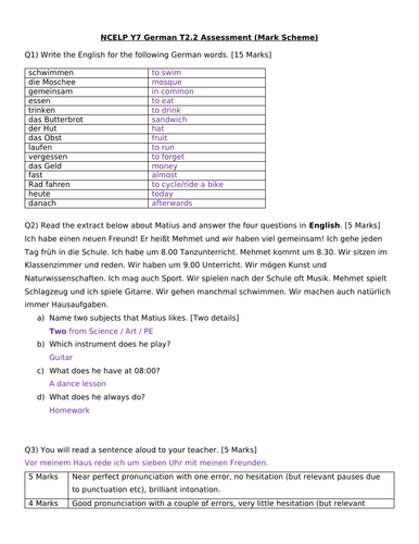 Year 7 German NCELP Assessments | Teaching Resources