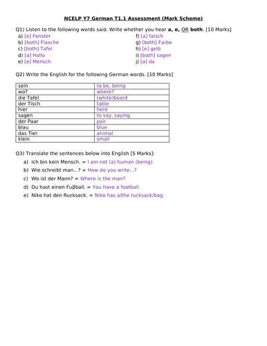 Year 7 German NCELP Assessments | Teaching Resources