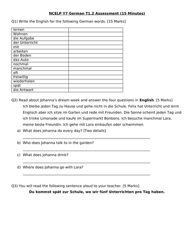 Year 7 German NCELP Assessments | Teaching Resources