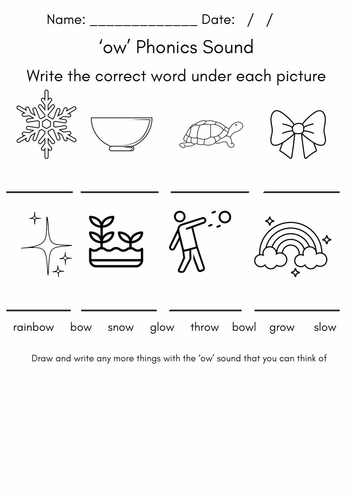 'ow' Phonics Sound Worksheet Activity (snow/blow) (Set 2 RWI aligned ...