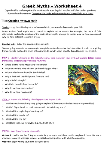 Greek mythology cover worksheets KS3 | Teaching Resources