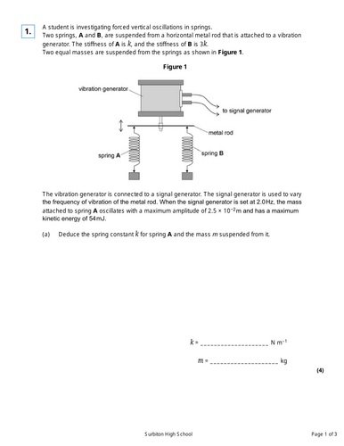 AQA A-level Further Mechanics - SHM (FULL TOPIC QUESTION SHEETS ...