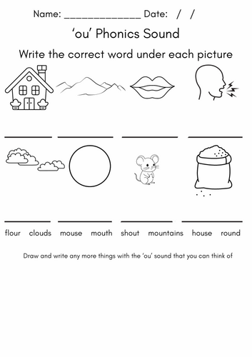 'ou' Phonics Sound Worksheet Activity (Set 2 RWI aligned) | Teaching ...