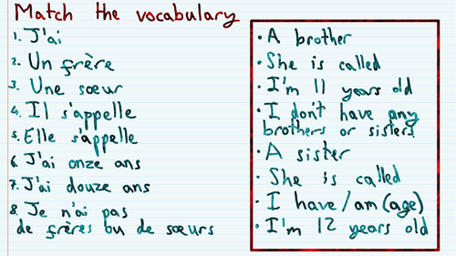 KS3 FR Y7 Siblings/age -Handwritten starter | Teaching Resources