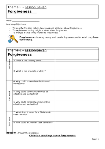 Aqa Rs Themes Christianity And Sikhism Forgiveness Teaching Resources
