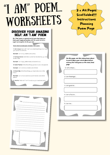 "I Am" Poem Scaffolded Worksheet - Start of Year, Back to School ...