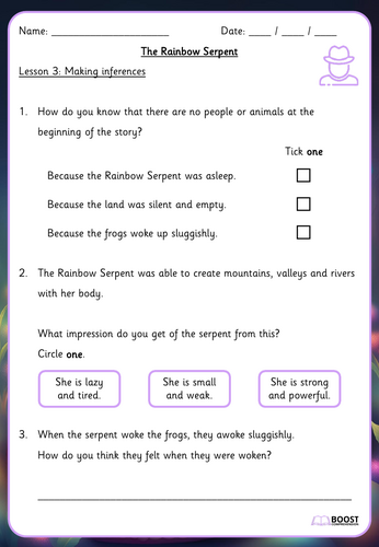 Free 3 Lessons - Year 4 Reading Comprehension: The Rainbow Serpent ...