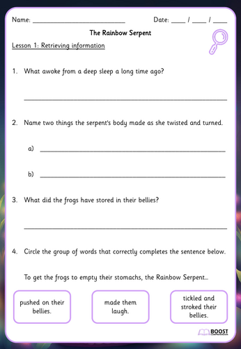 Free 3 Lessons - Year 4 Reading Comprehension: The Rainbow Serpent ...