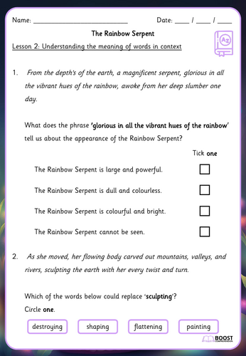 Free 3 Lessons - Year 4 Reading Comprehension: The Rainbow Serpent ...