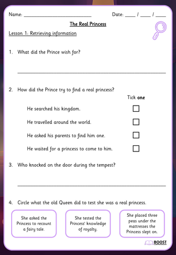 FREE 3 Lessons - Year 4 Reading Comprehension: The Real Princess ...