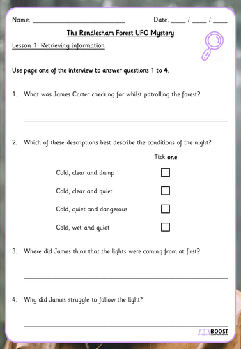 FREE 3 Lessons - Year 6 Reading Comprehension: The Rendlesham Forest ...