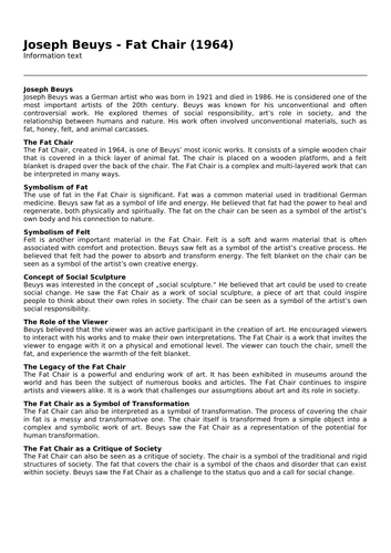 Joseph Beuys - Fat Chair (1964) | Teaching Resources