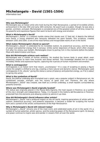 Michelangelo - David (1501-1504) | Teaching Resources
