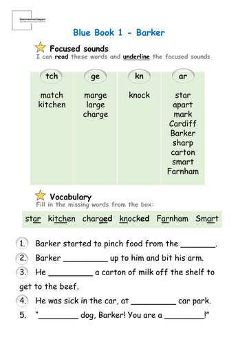 RWI Blue Storybook 1: Barker - Focused Sound Words | Teaching Resources
