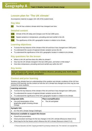 Topic 2: Weather Hazards and Climate Change - Lesson 8 - The UK climate ...