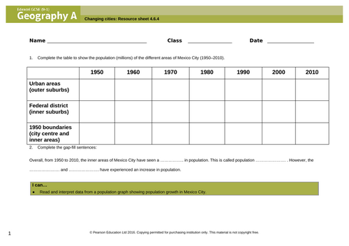 Edexcel A GCSE - Topic 4: Changing Cities Unit of Work | Teaching Resources
