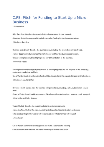 Level 3 BTEC Business - Unit 19: Pitching for a new Business (All ...