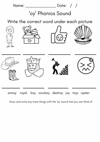 'oy' Phonics Worksheet Activity (Set 2 RWI aligned) | Teaching Resources