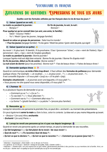 [French A2-B1] Vie pratique : Expressions de tous les jours | Teaching ...