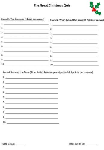 The Great Christmas Quiz | Teaching Resources