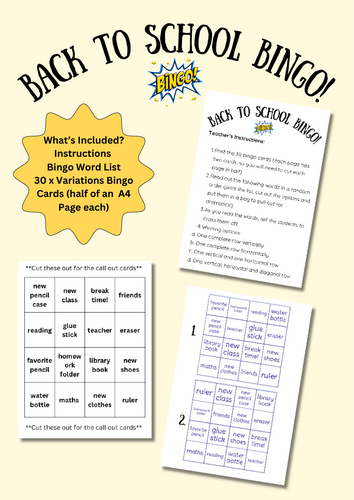 Back to School Bingo! Activity Ice Breaker - 30 Card Variations - Start ...