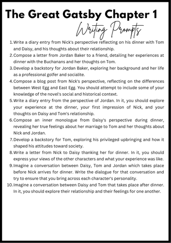 The Great Gatsby Chapter 1 Post-Reading Creative Writing Prompts ...