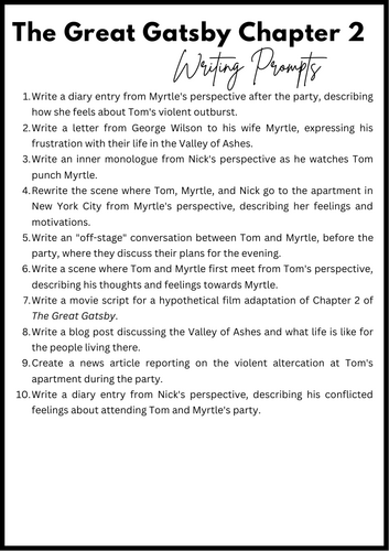 The Great Gatsby Chapter 2 Post-Reading Creative Writing Prompts ...