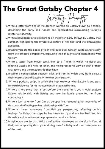 The Great Gatsby Chapter 4 Post-Reading Creative Writing Prompts ...