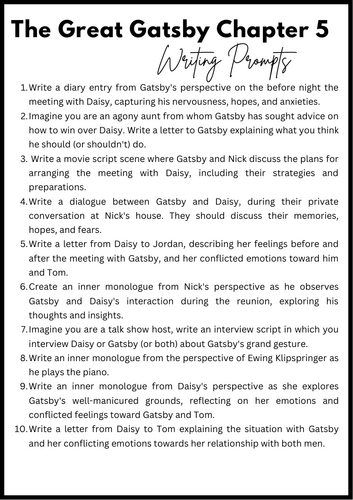 The Great Gatsby Chapter 5 Post-Reading Creative Writing Prompts ...